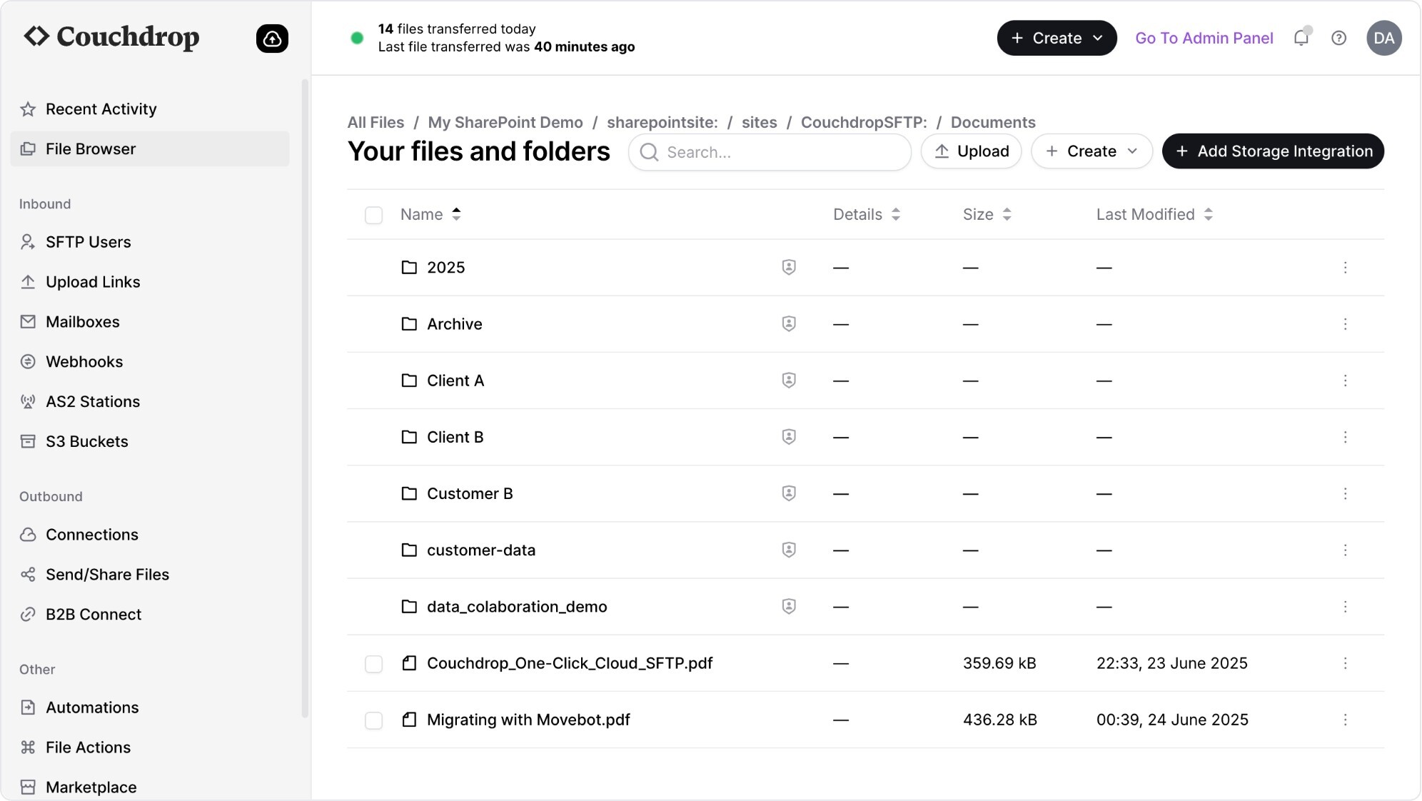 Web-Based FTP/SFTP Client | Couchdrop Features